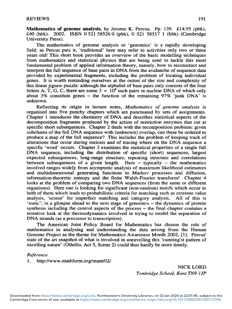 Mathematics of Genome Analysis, by Jerome K. Percus. | PDF | Dna | Dna ...