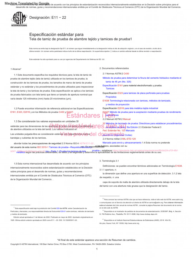 Astm E11 22 | PDF | Organización internacional para la estandarización ...