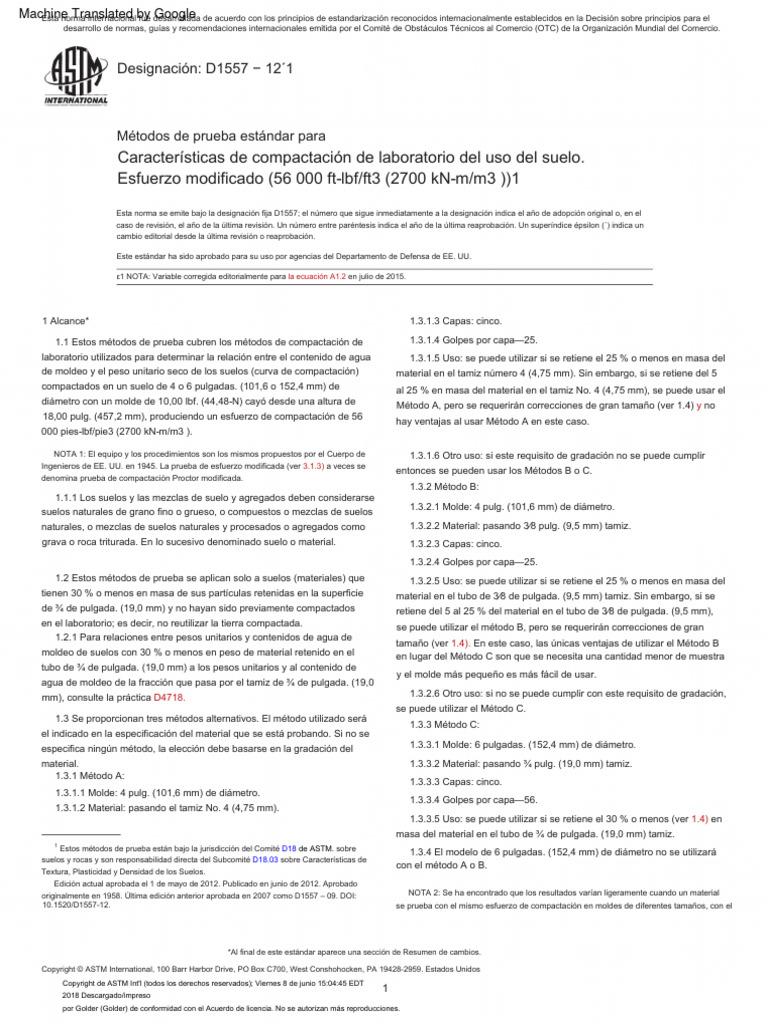 D1557 - 12 Proctor Modificado | PDF