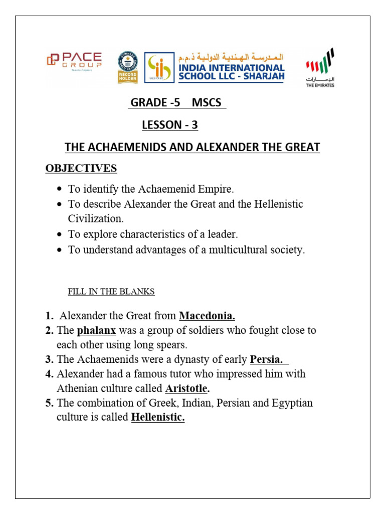 Grade - 5 Mscs Lesson - 3 The Achaemenids and Alexander The Great | PDF ...