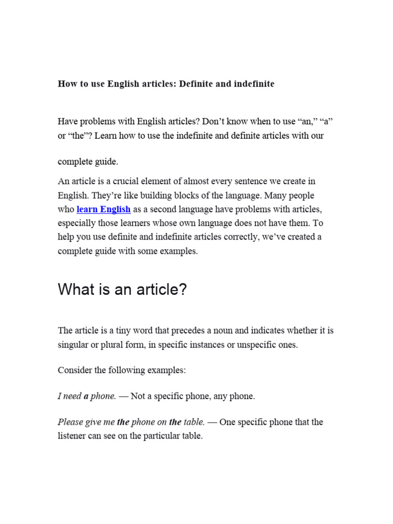 How To Use English Articles | PDF | Noun | Adjective