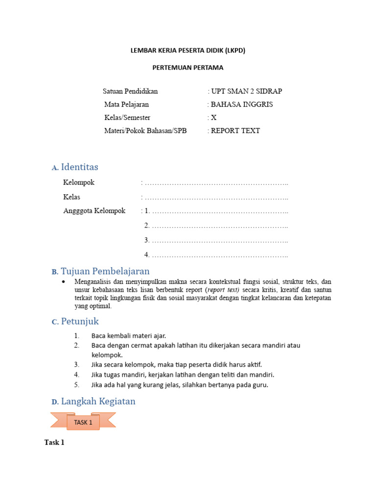 LKPD 1-2 Report Text | PDF | Human Communication | Linguistics