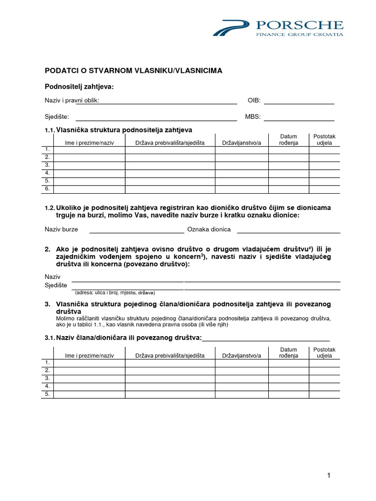Obrazac Podaci o Stvarnom Vlasniku | PDF
