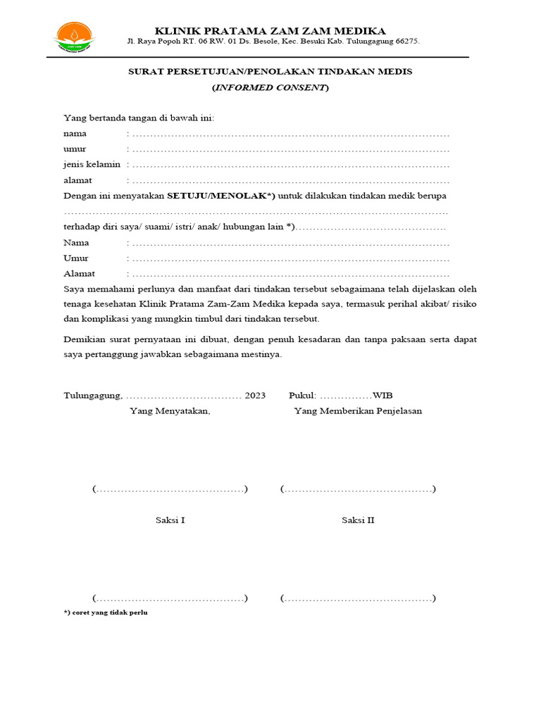 Surat Persetujuan Tindakan Medis | PDF
