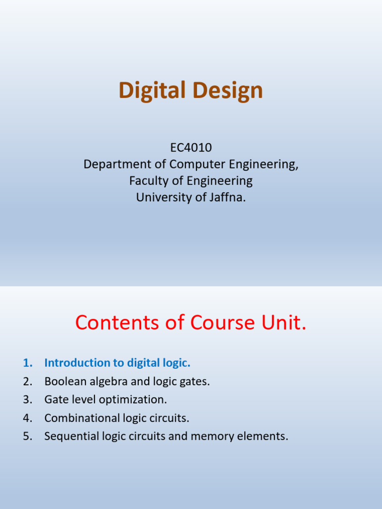 EC4010IntroductionToDigitalLogic L1 | PDF | Subtraction | Digital Electronics