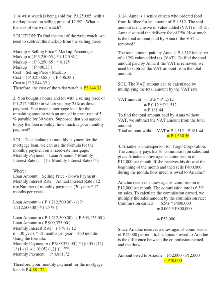 Businees Math Reviewer | PDF | Money | Business