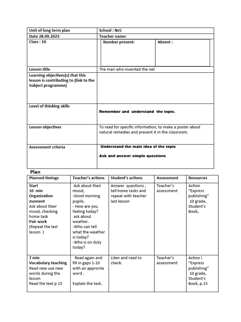 10 Grade Who Invented Net | PDF | Teachers | Teaching
