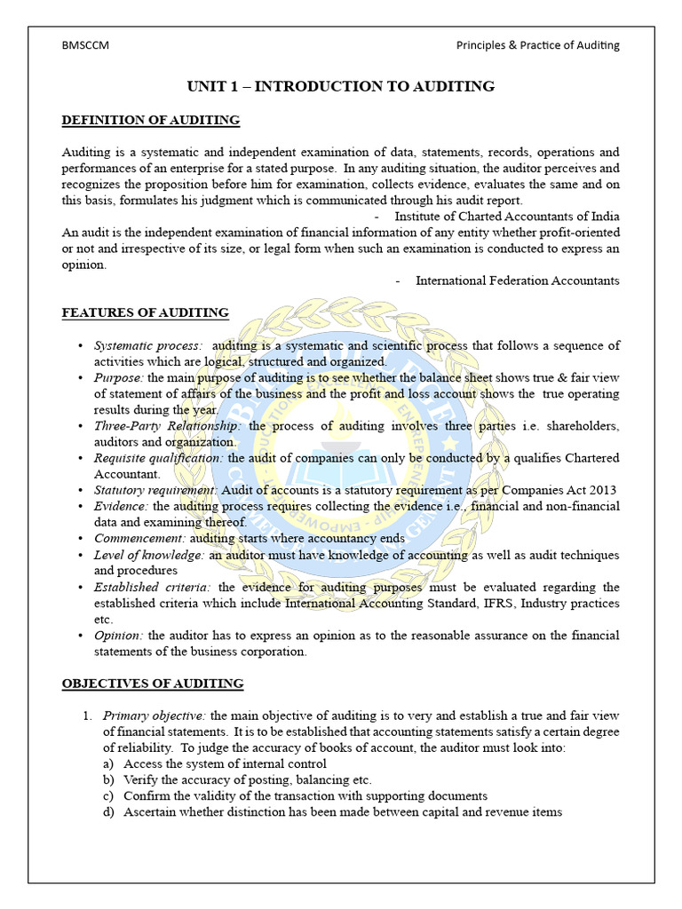 Unit 1 - Introduction To Auditing | PDF | Audit | Financial Audit