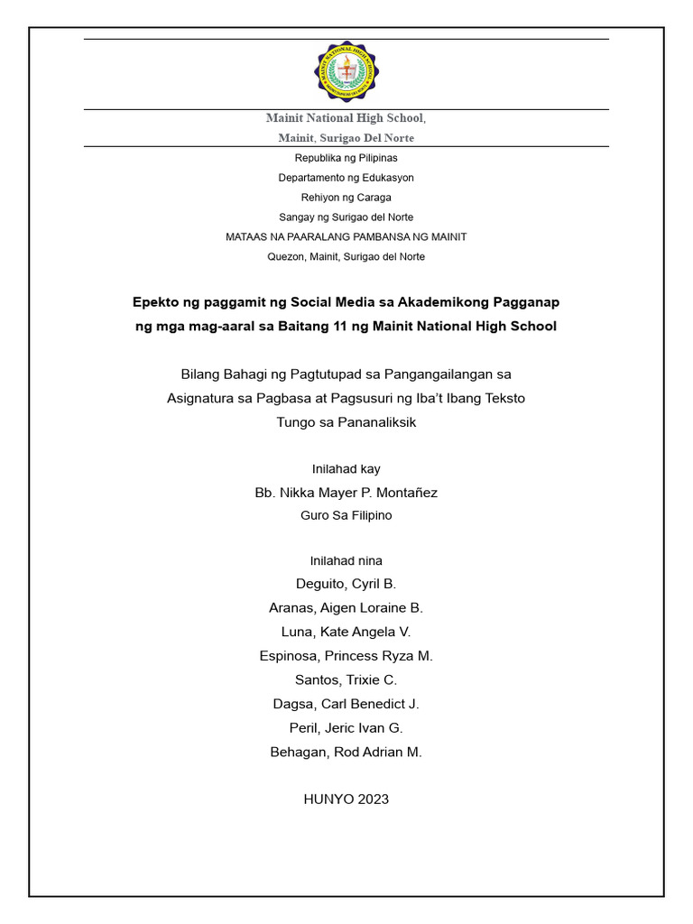 Epekto NG Paggamit NG Social Media Sa Akademikong Pagganap NG Mga Mag ...