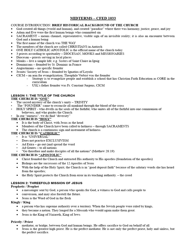 Midterms Summary of The Lesson | PDF | Catholic Church | Christian Church