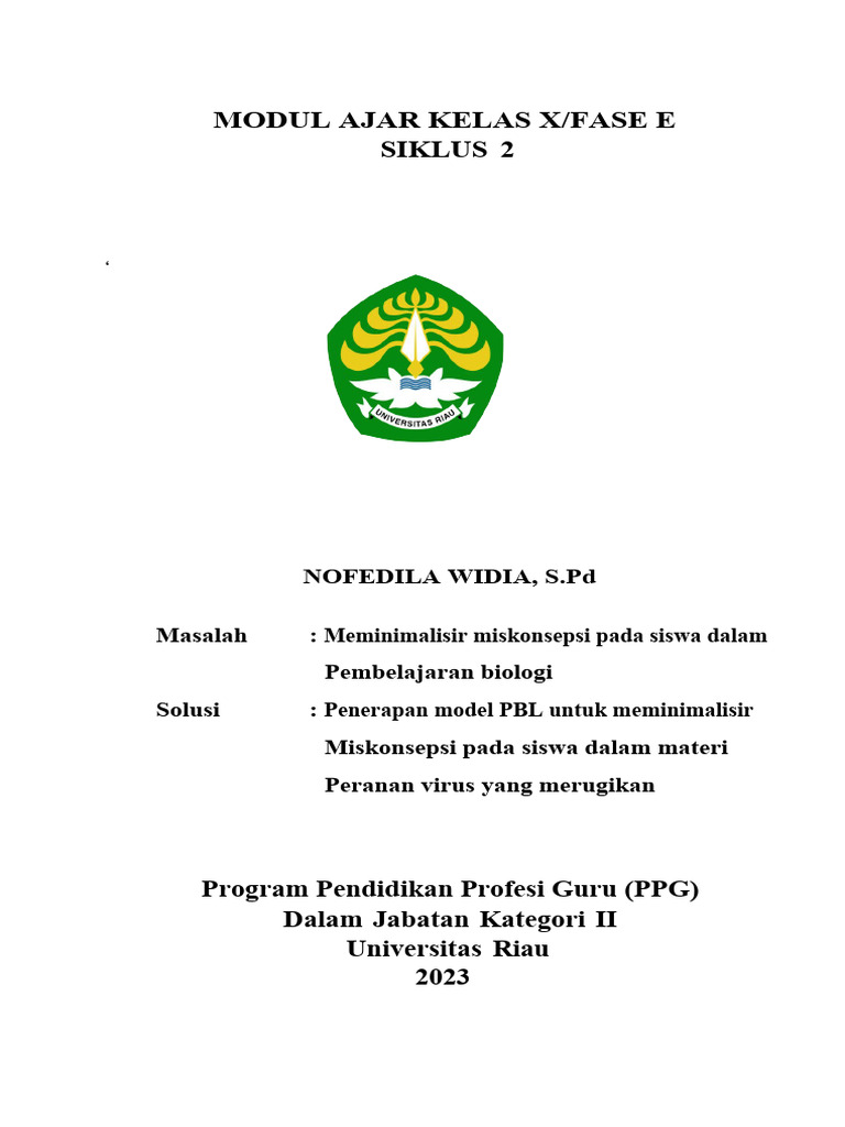 Modul Ajar Nofedila Widia Siklus 2 | PDF