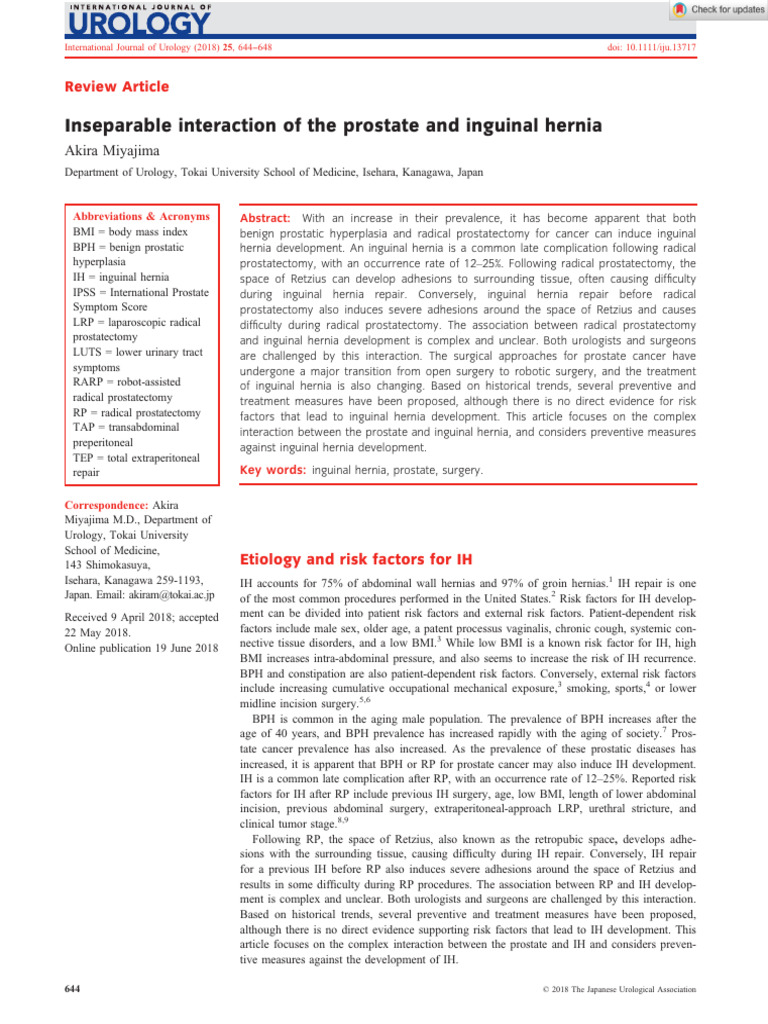 Int J of Urology - 2018 - Miyajima - Inseparable Interaction of The Prostate and Inguinal Hernia ...