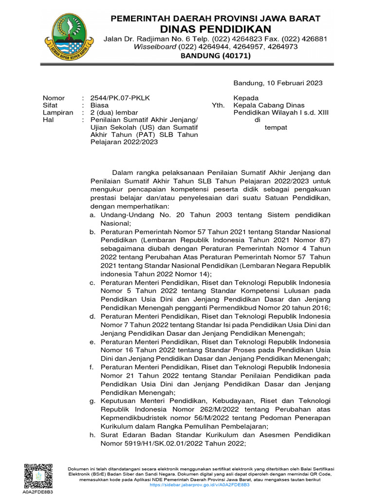 Penilaian Akhir Tahun SLB 2023 Jawa Barat | PDF