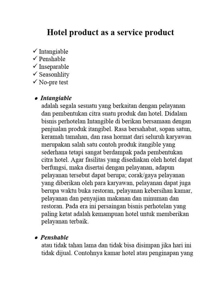 Karakteristik Produk Hotel Intangible | PDF
