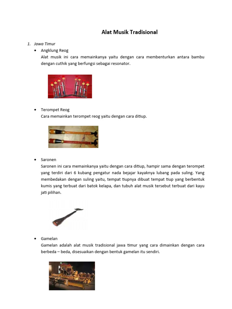 Alat Musik Tradisional Indonesia | PDF | Griya & Taman | Seni