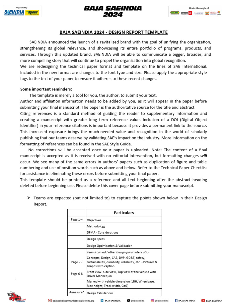 Baja Saeindia 2024 - Design Report Template | PDF | Arial | Brand