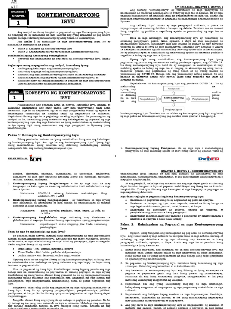 Ap10 Q1 Mod1 Kontemporaryong-Isyu | PDF