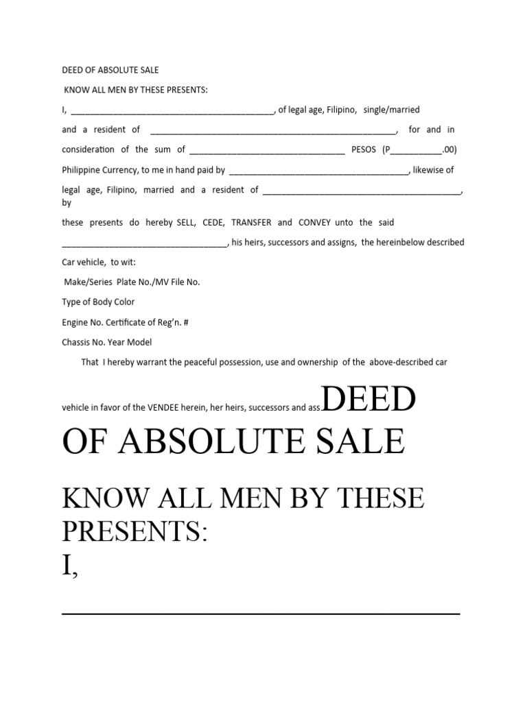Deed of Absolute Sale | PDF | Deed | Philippines