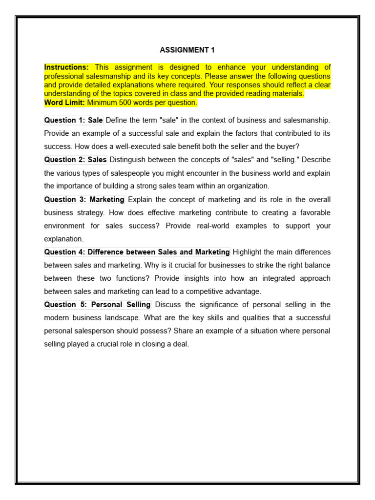 Assignment-1 2 Personal-Salesmanship | PDF | Sales | Target Audience