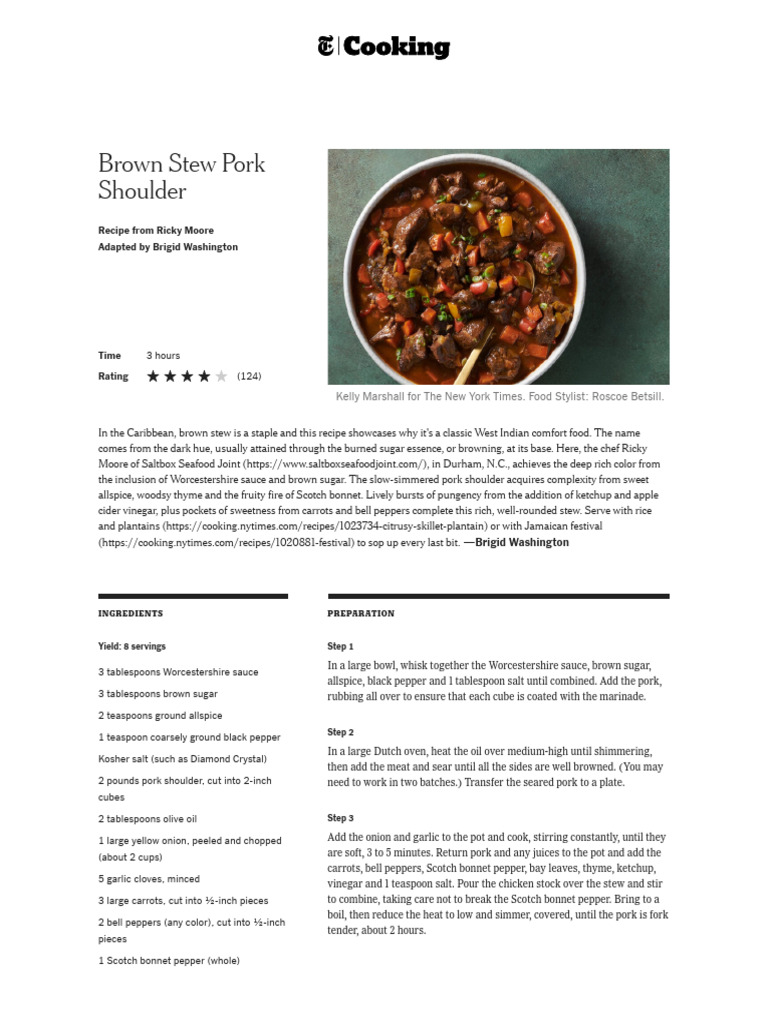 Brown Stew Pork Shoulder Recipe - NYT Cooking | PDF | Sauce | Scallion