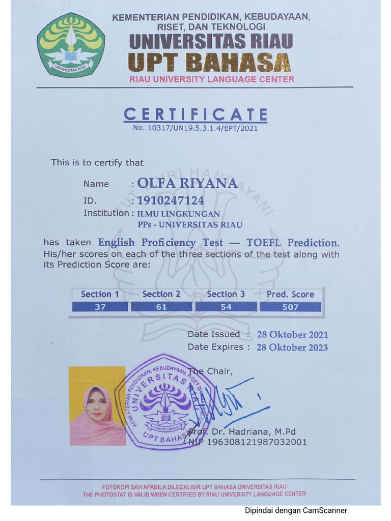 Settifikat Toefel Buk Ulfa | PDF