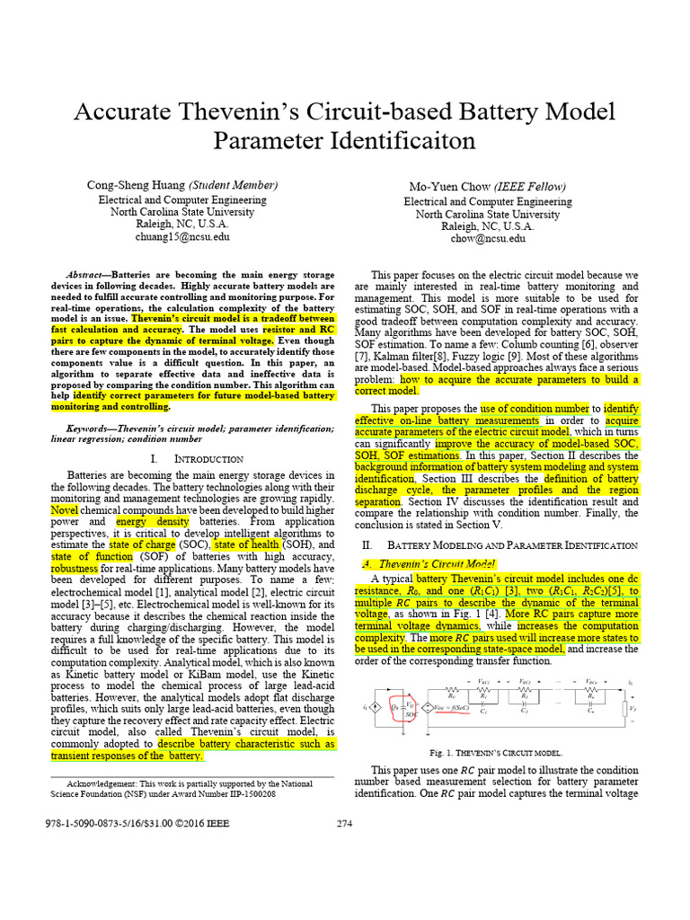 001 Accurate Thevenin's Circuit-Based Battery Model | PDF | Electrical Network | Discrete Time ...