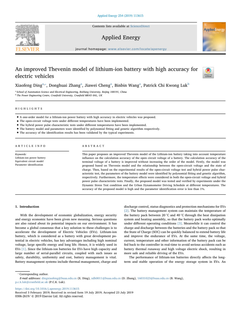 003 An Improved Thevenin Model of Lithium-Ion Battery With High Accuracy For Electric Vehicles ...