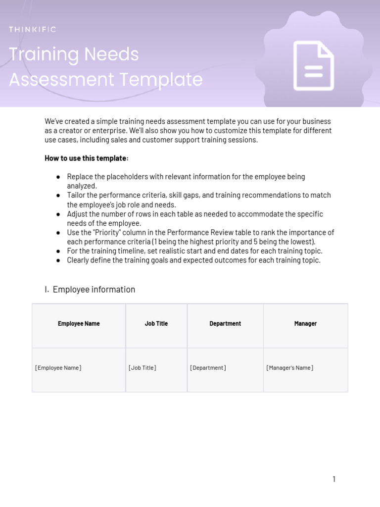 Training Needs Analysis Template | PDF | Needs Assessment | Human Communication