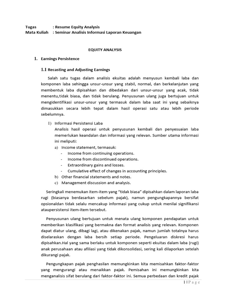 Resume Equity Analysis | PDF