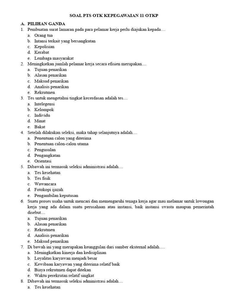 Soal PTS Otk Kepegawaian 11 Otkp | PDF | Karier & Perkembangan