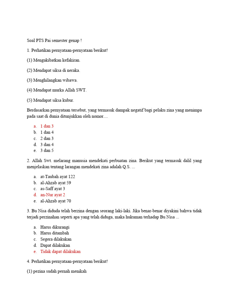 Soal PTS Pai Semester Genap | PDF