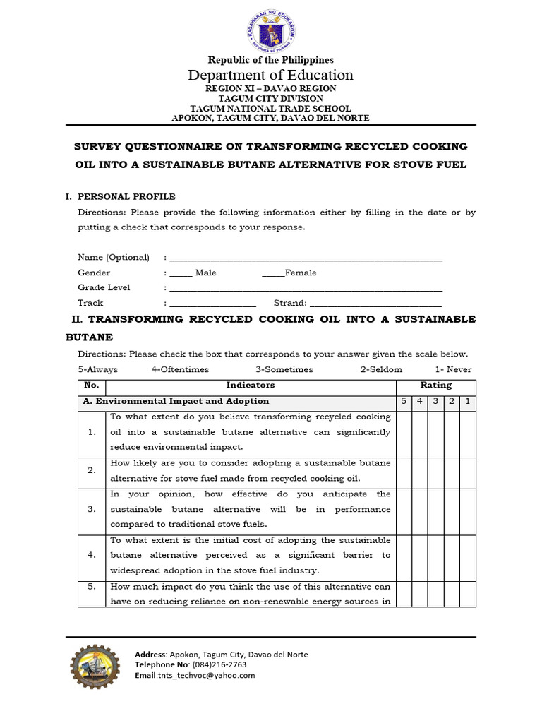 Recycled Oil to Butane Survey | PDF | Sustainability | Stove