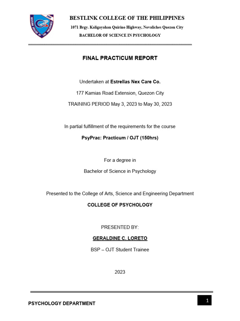 Pinaka Final Na Practicum Report | PDF | Mental Health | Behavioural ...