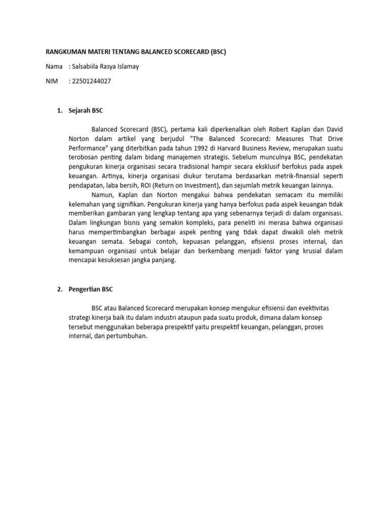 Rangkuman Materi Tentang Balanced Scorecard | PDF