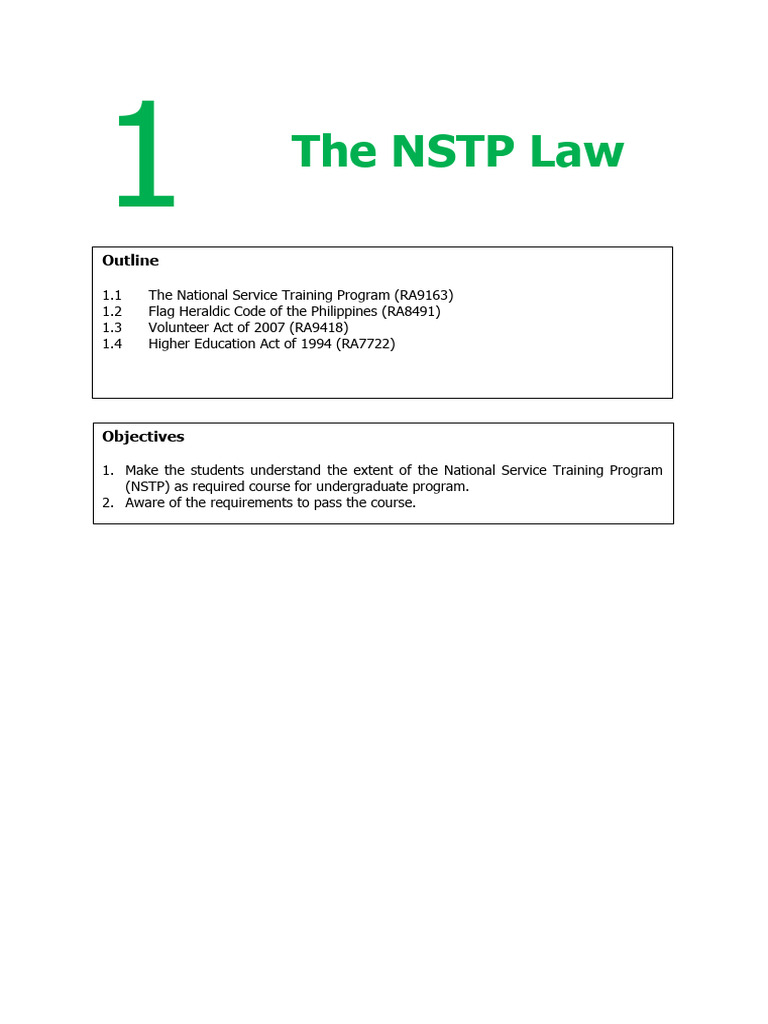 Chapter 1 The NSTP Law | PDF | Volunteering | Flag