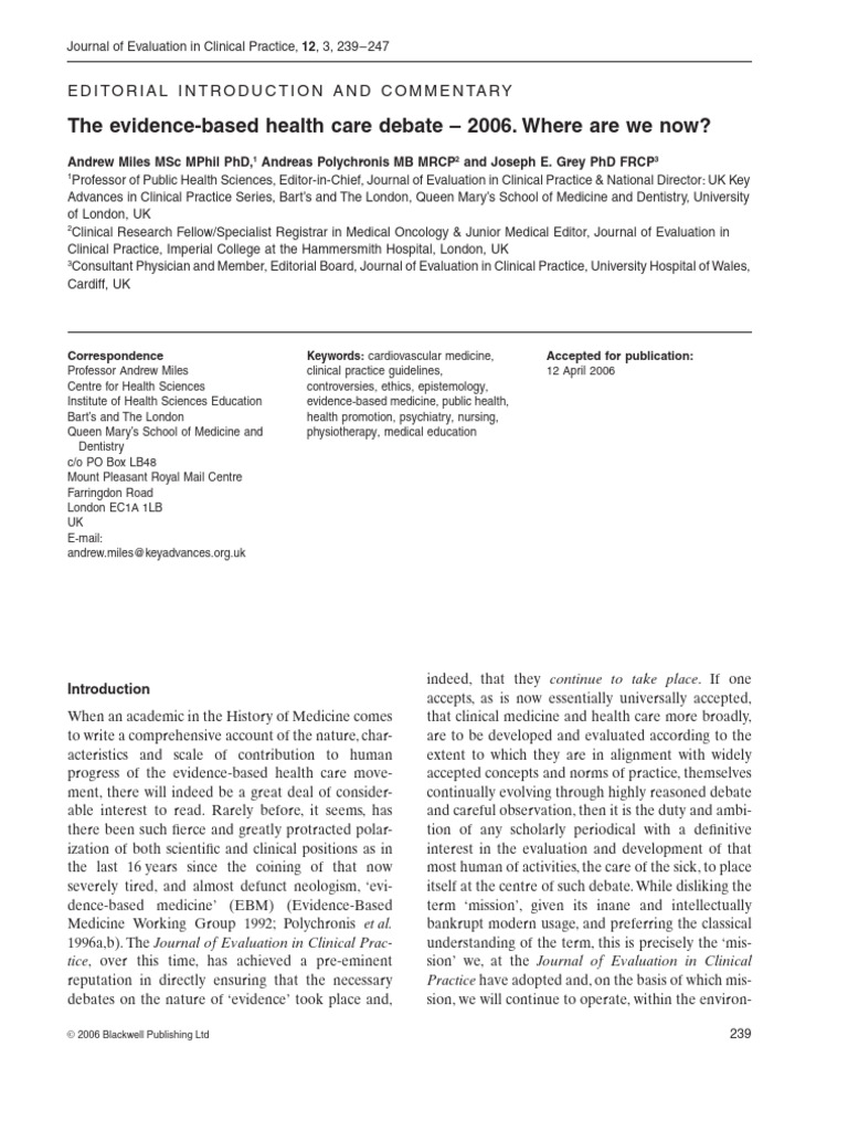 The Evidence-Based Health Care Debate - 2006. Where Are We Now ? | PDF ... The Evidence-Based Health Care Debate - 2006. Where Are We Now ? | PDF ...
