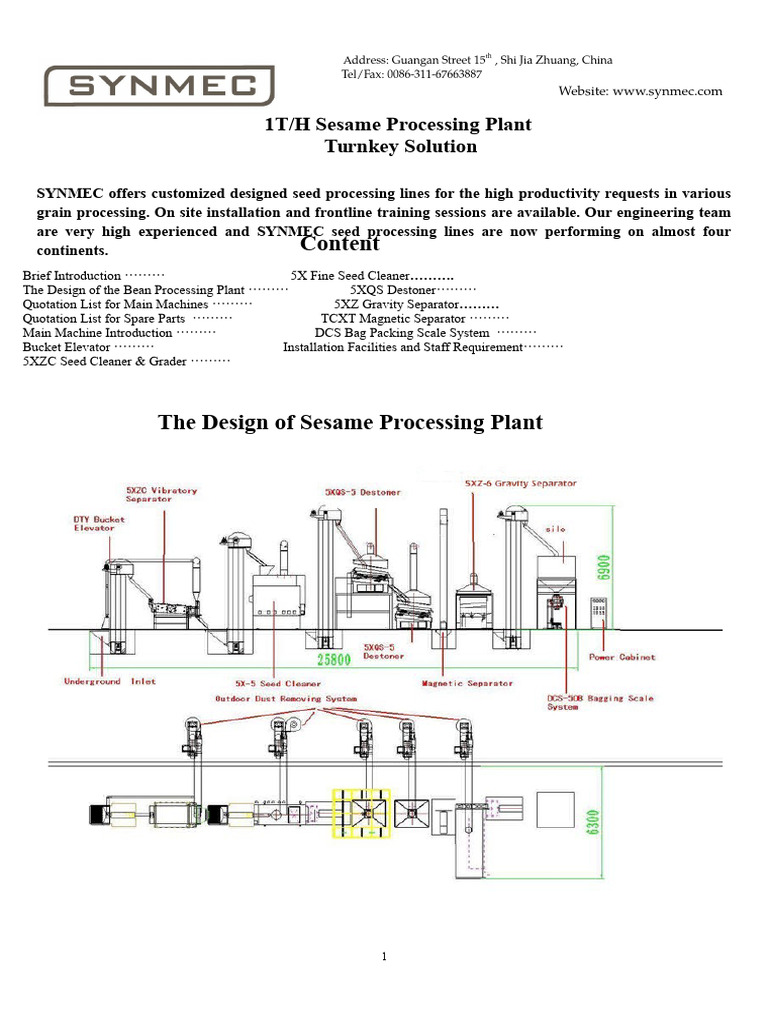 1T Per Hour Sesame Seed Cleaning Plant | PDF | Cereals | Elevator