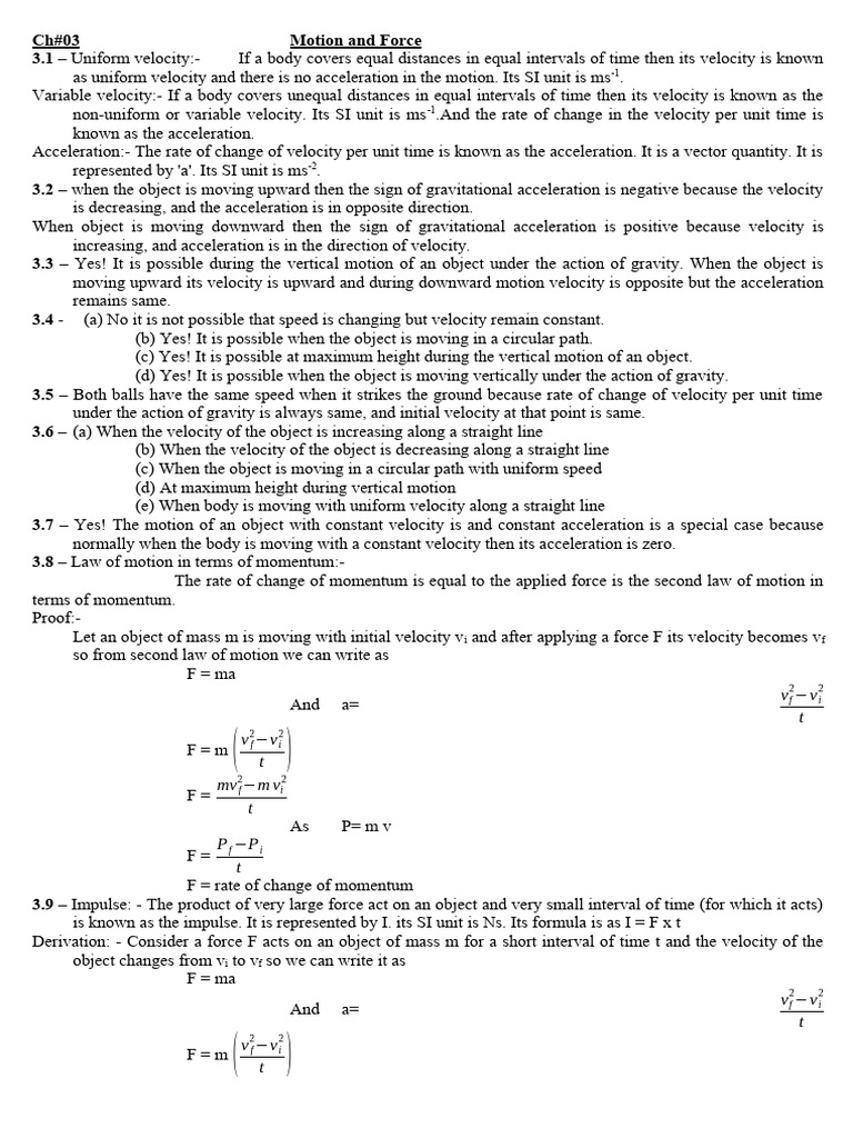 CH # 3 | PDF | Collision | Acceleration