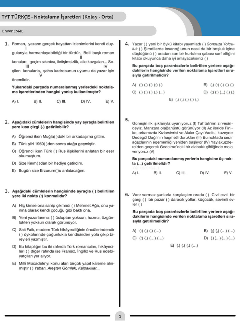 Yks Tyt Turkce Noktalama Isaretleri Test Sorulari Ve Cevaplari | PDF Yks Tyt Turkce Noktalama Isaretleri Test Sorulari Ve Cevaplari | PDF