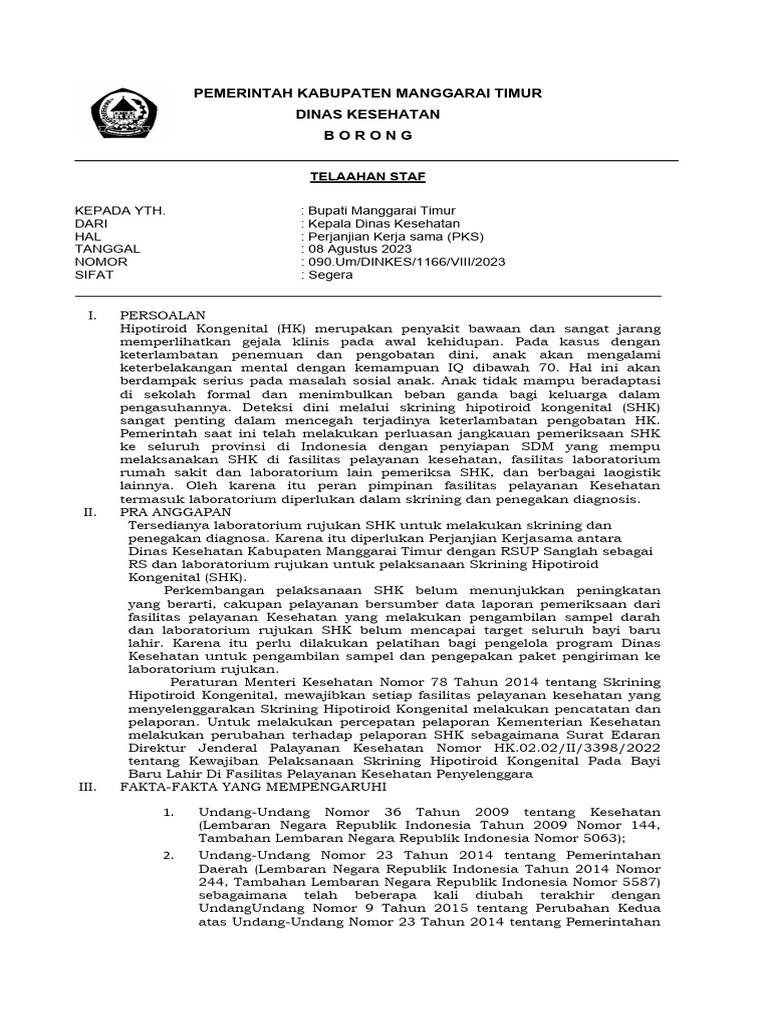 Telaahan Staf Tentang PKS SHK | PDF