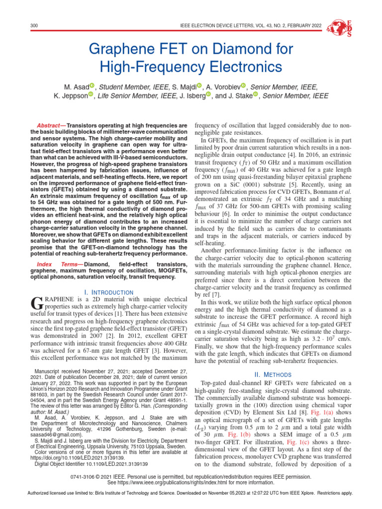 Graphene FET On Diamond For High-Frequency Electronics | PDF | Field ...