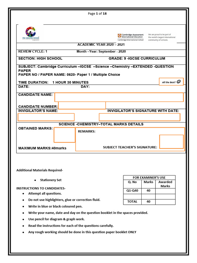 Science G9 Chem EXT P1 QP | PDF | Oxide | Fuels