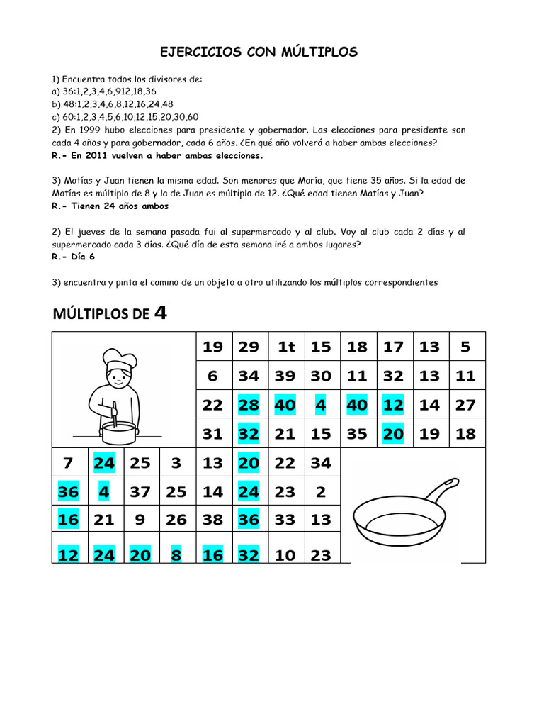 Ejercicios de Múltiplos y Divisores | PDF