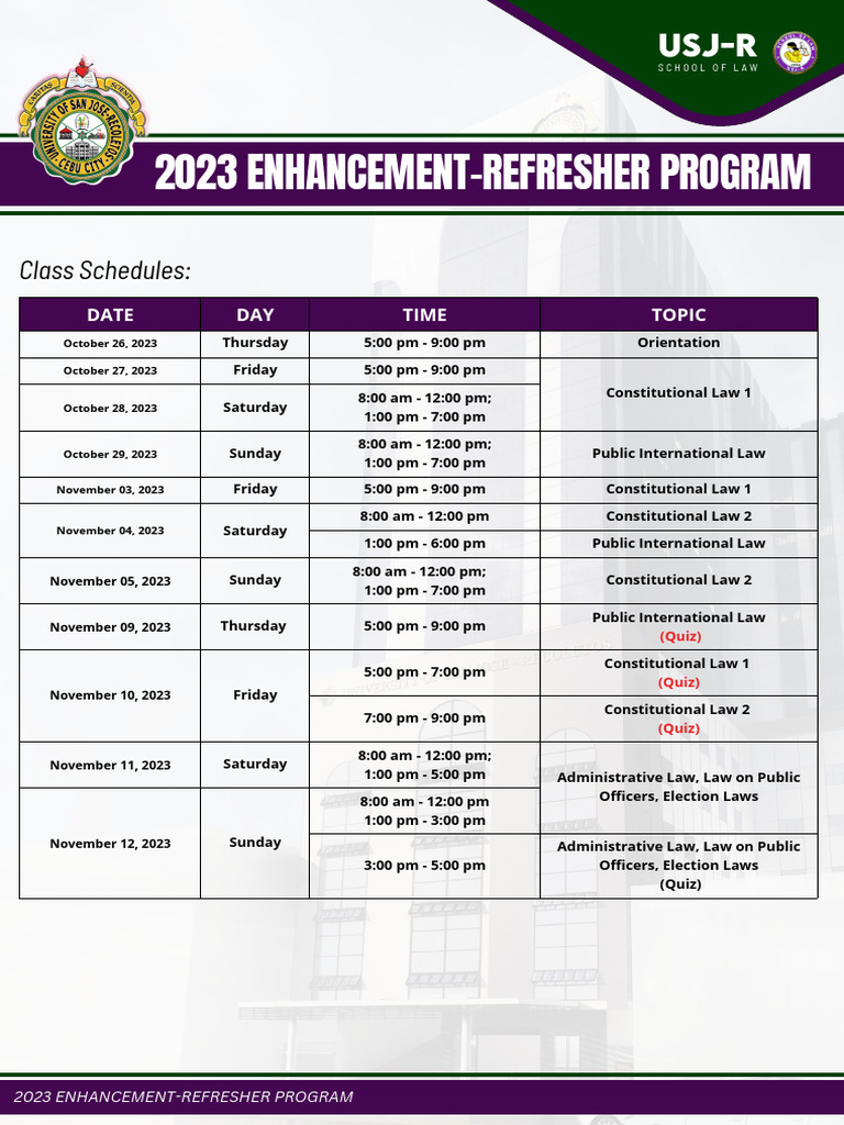 2023 Enhancement-Refresher Schedule | PDF | Private Law | Justice
