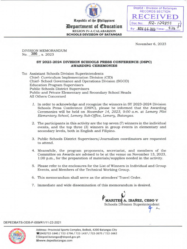 DSPC 2023 Batangas Winners List | PDF | Social Institutions | Philippines
