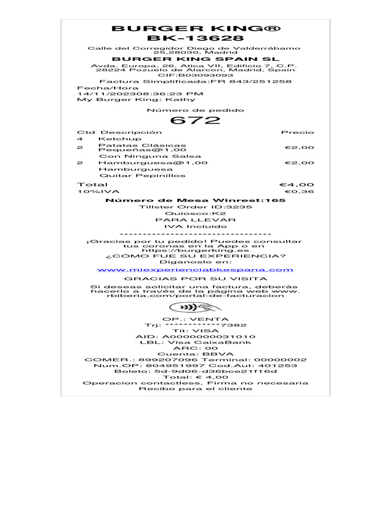 Burger+king Ticket N 672 203639 | PDF