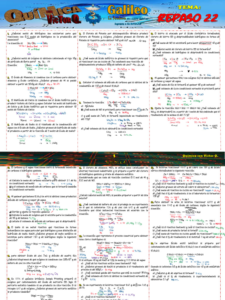Verano 2021 Ficha Repaso 22 Estequiometría Sol | PDF | Nitrato | Dióxido de azufre