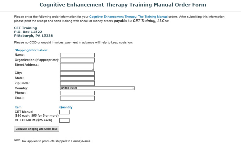 Cognitive Enhancement Therapy Training Manual Order Form | PDF ...