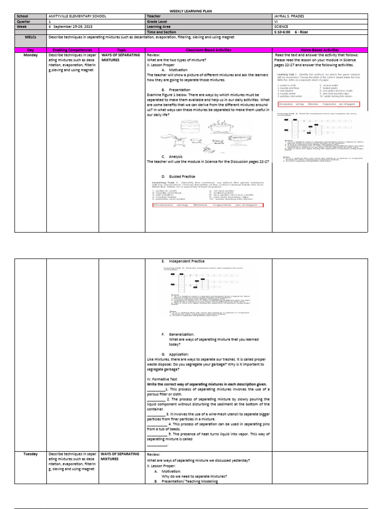 WLP Science q1 w4 | PDF | Filtration | Mixture