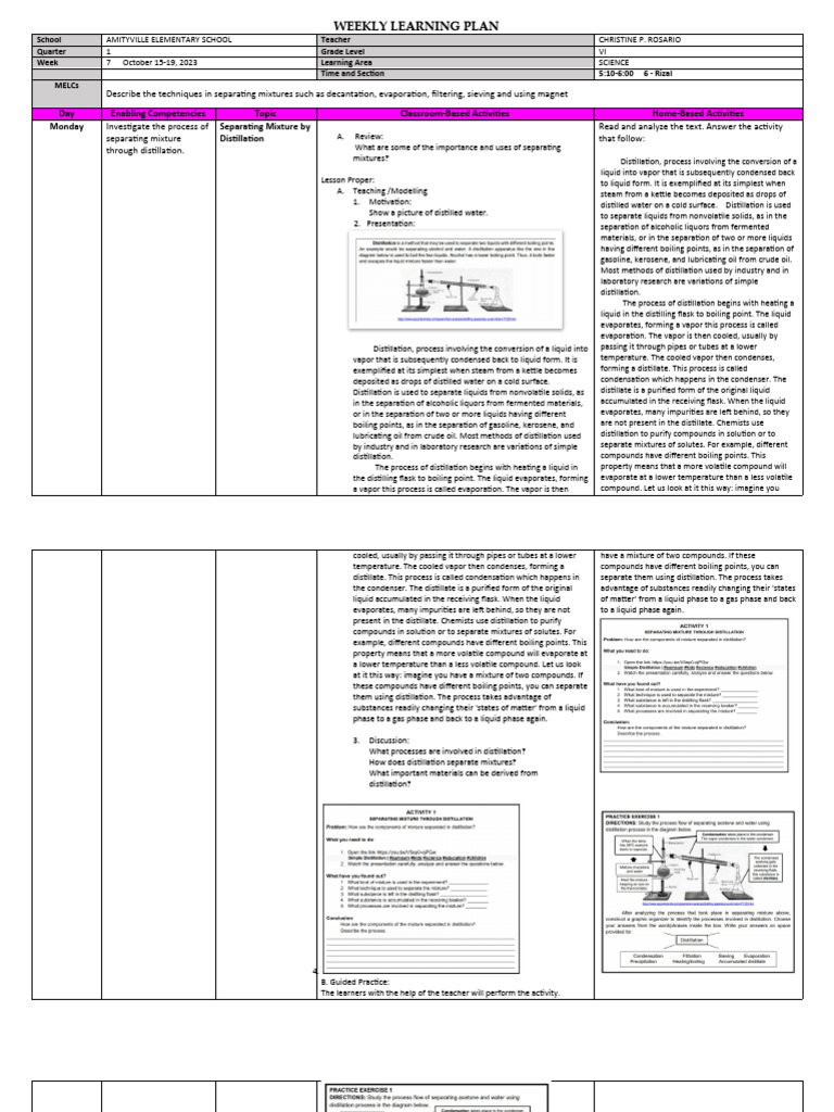 WLP Science q1 w7 Landscape | PDF | Distillation | Evaporation